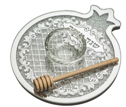 PLATO DE VIDRIO CON POCILLO PARA LA MIEL CON FORMA DE GRANADA ESPEJADA ...